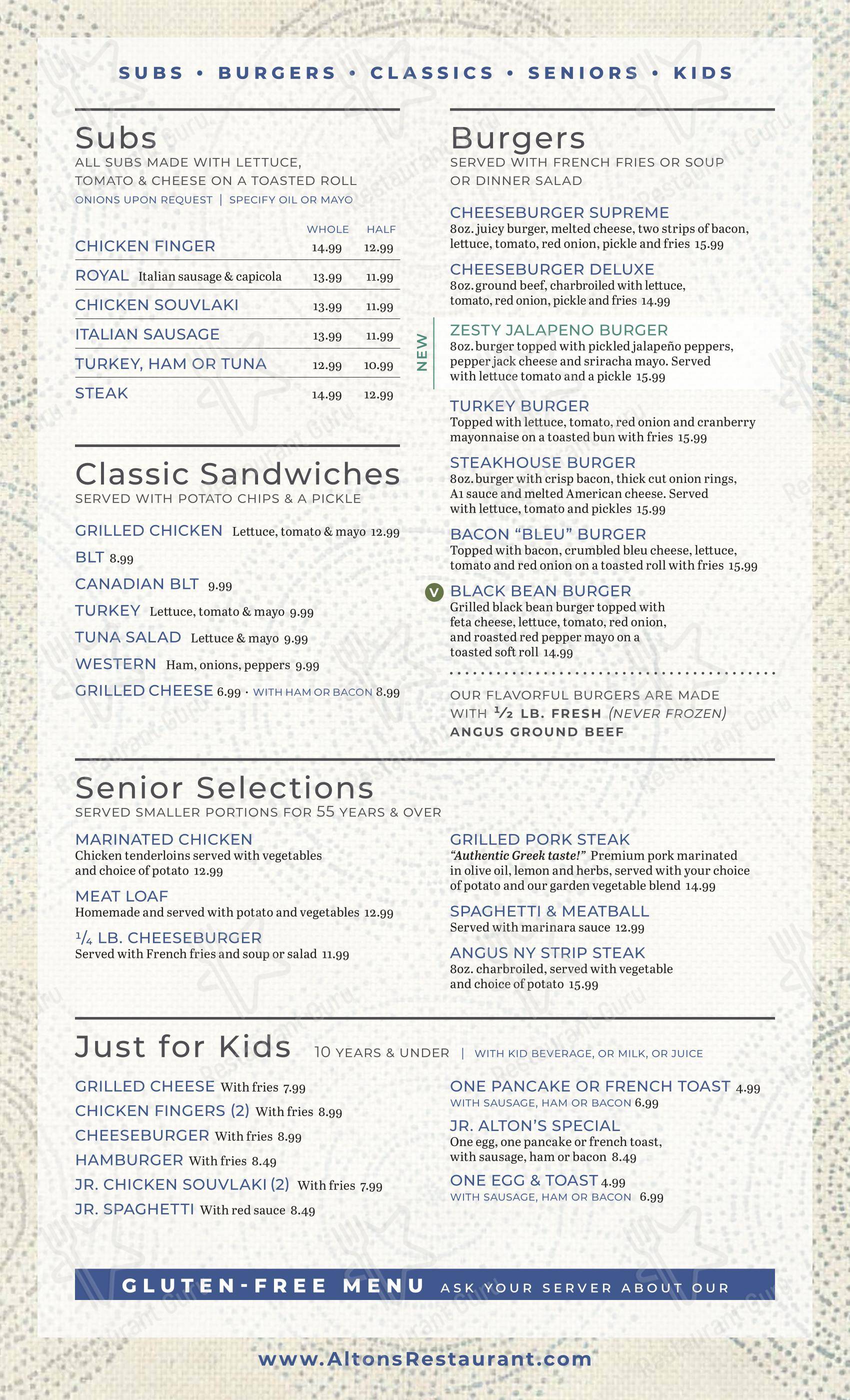 Menu at Alton's Restaurant - Elma, Elma, Transit Rd