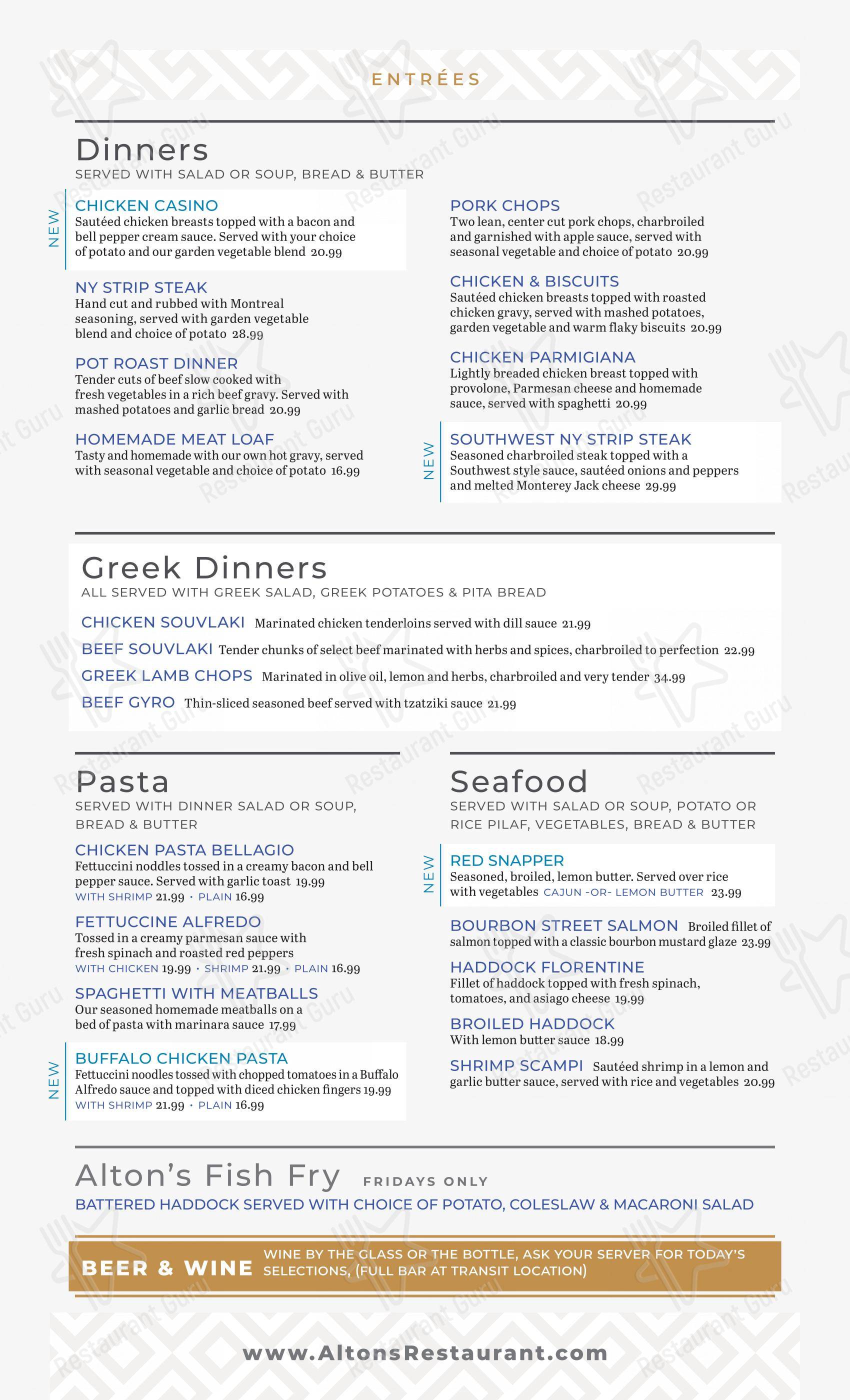 Menu at Alton's Restaurant - Elma, Elma, Transit Rd