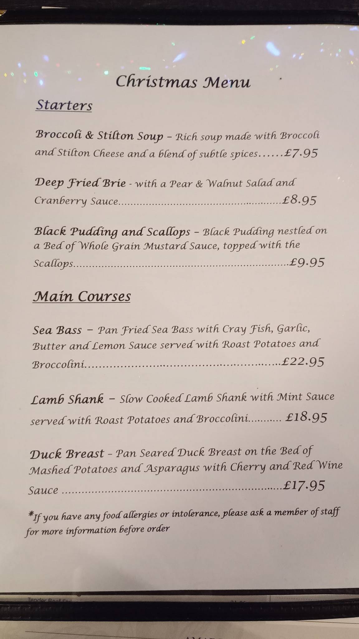 Menu at Amaro restaurant, Blackpool, 109 Church St
