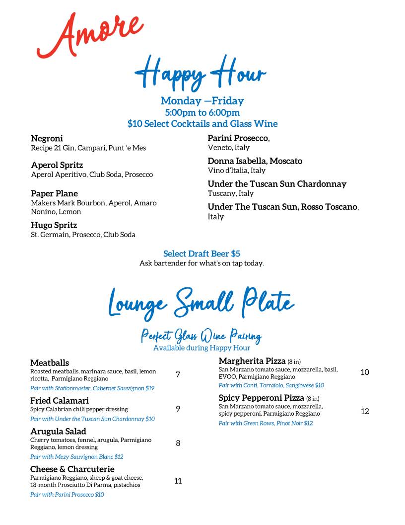Menu at Amore Italian Restaurant & Lounge, Rochester