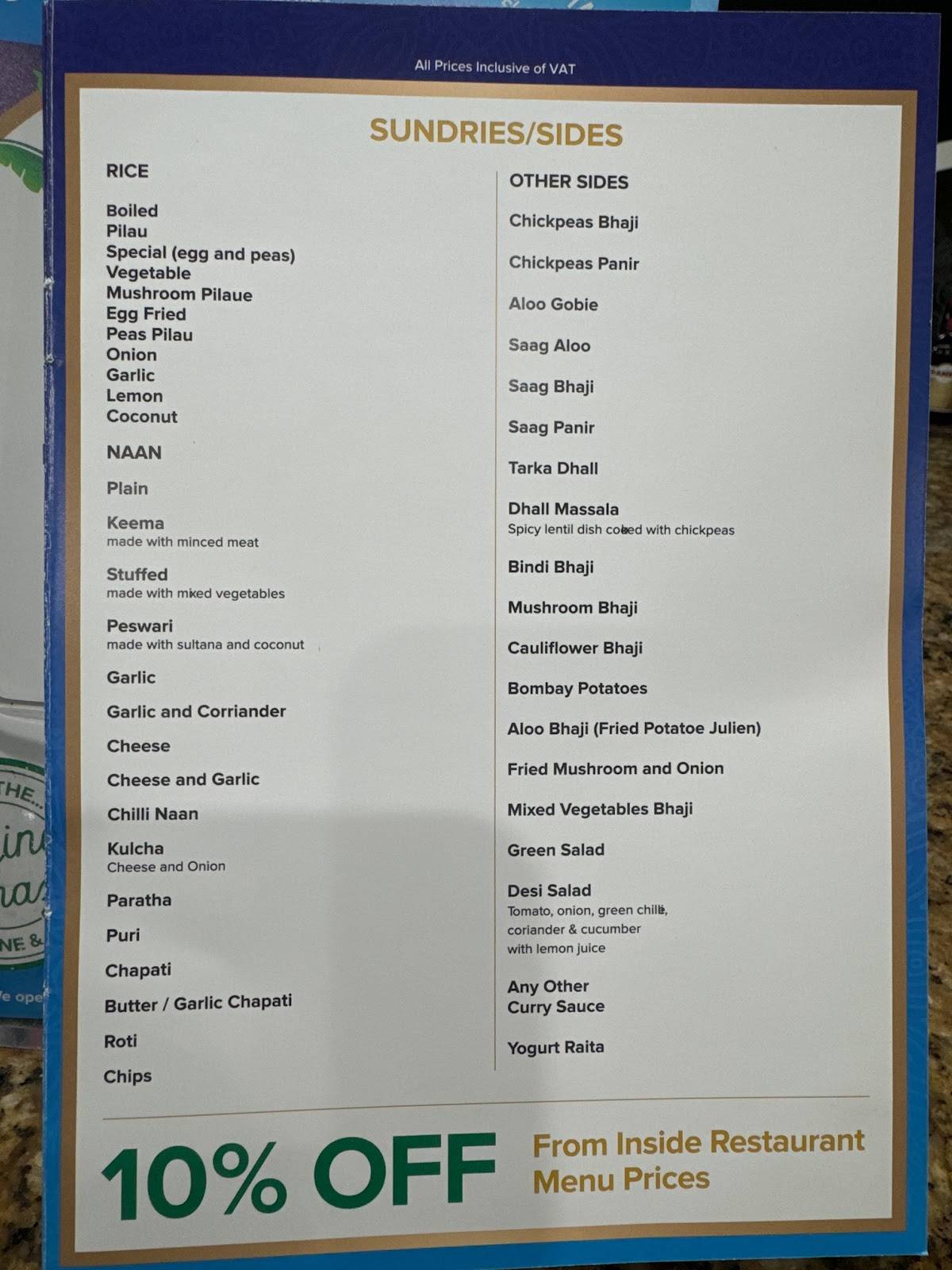 Menu at ANAZ INDIAN RESTAURANT DARWEN, Darwen, 110
