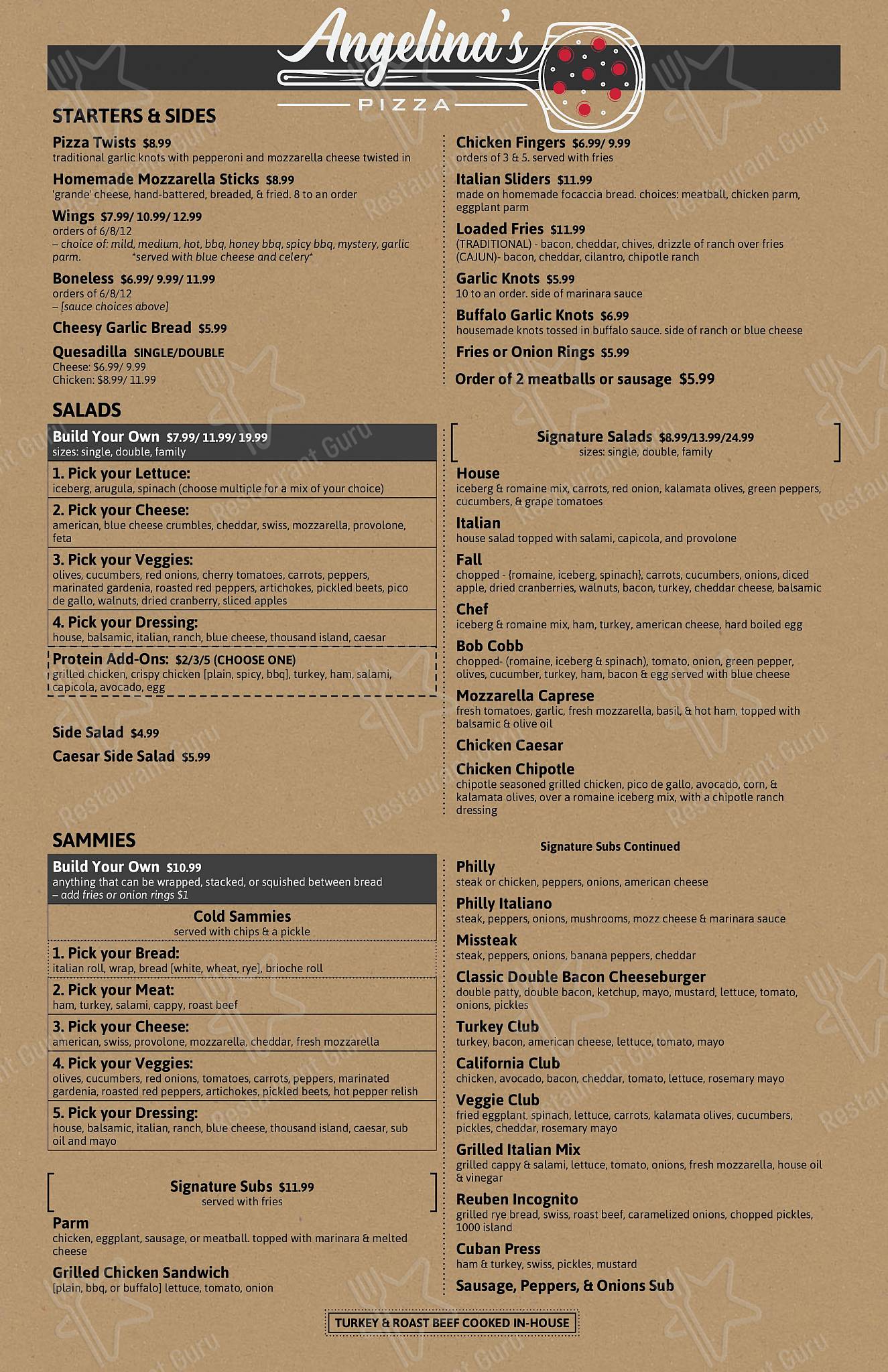 Menu at Angelina's Pizzeria, Queensbury