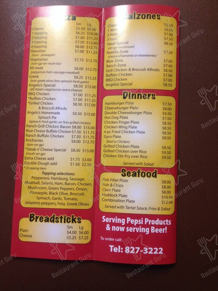 Menu at Angelo's Pizzeria & Family Old Town Maine, Old Town