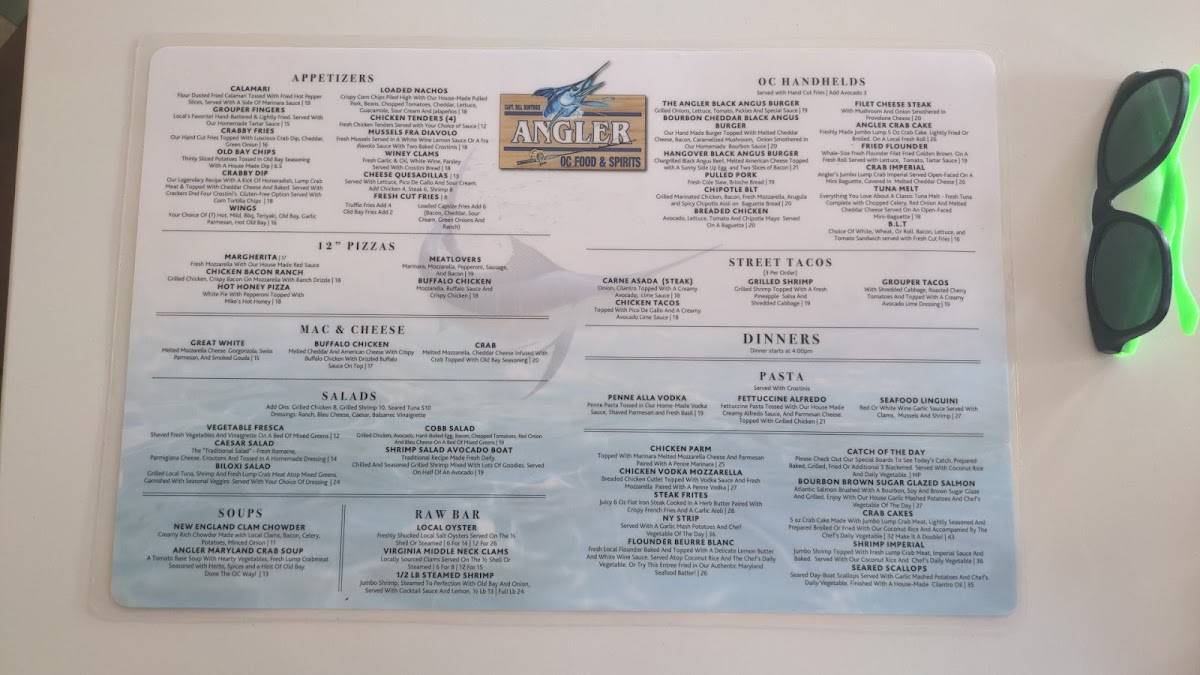 Menu at Angler Restaurant & Bar, Ocean City