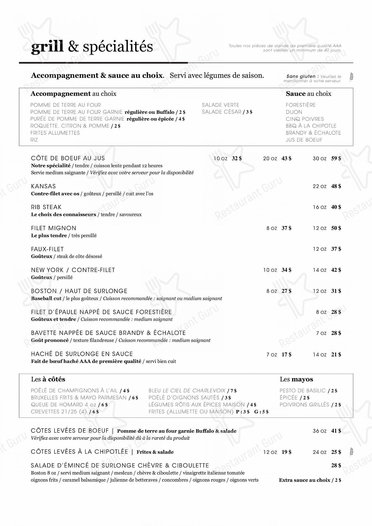 Menu au Angus Zone pub et bar, Saint-Agapit