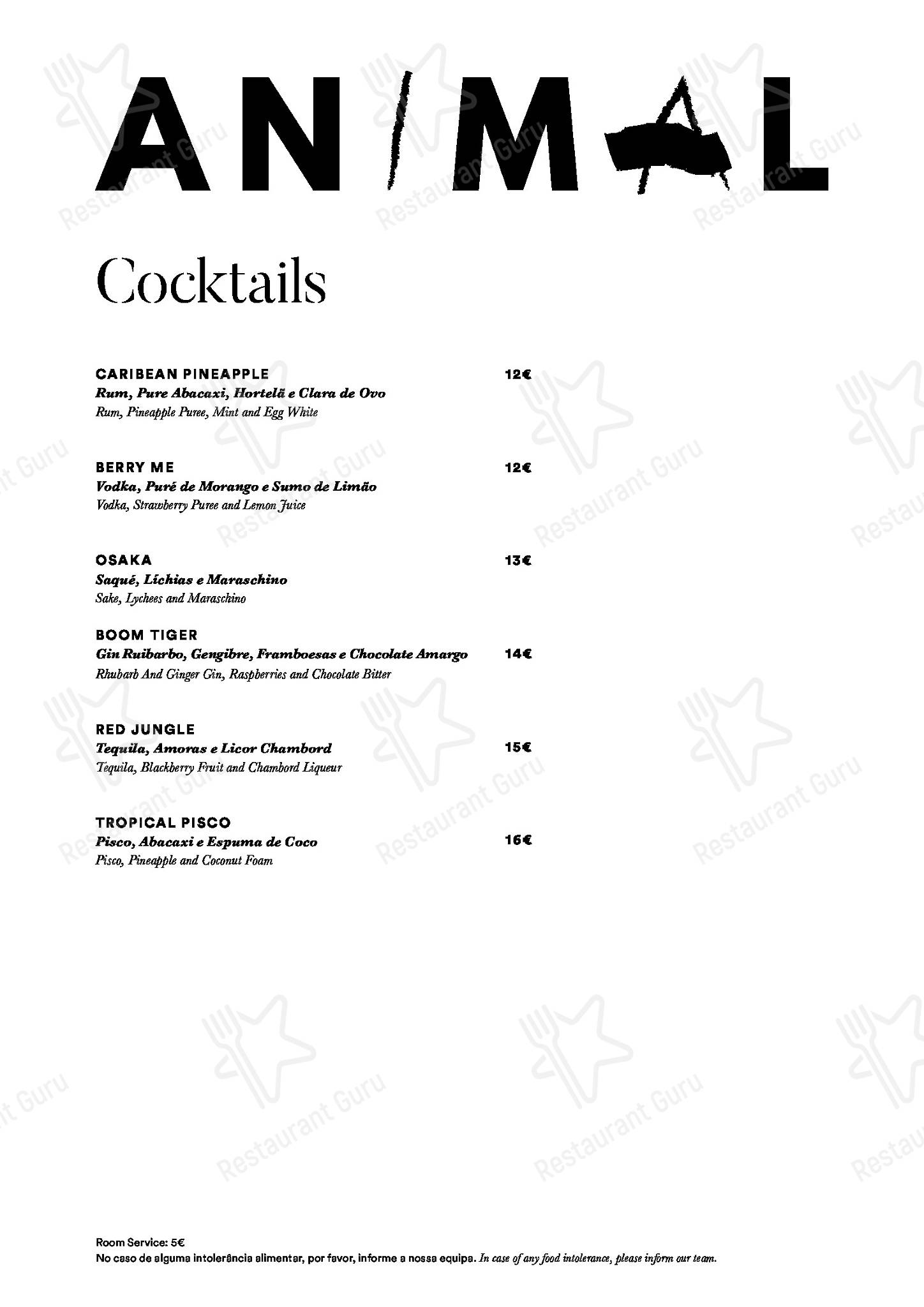 Menu em Animal Restaurant and Bar, Lisboa