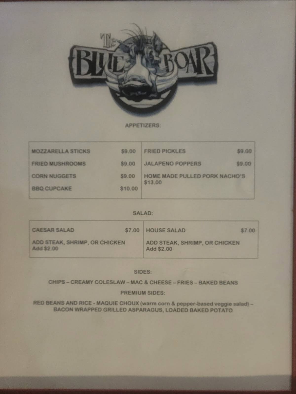Menu at Blue Boar Restaurant & Bar, Anna