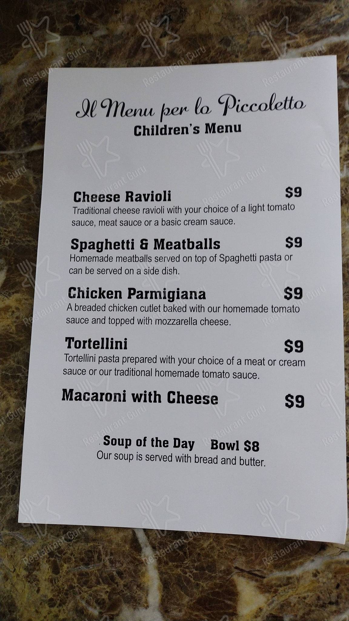 Menu at Anna's Trattoria Italian restaurant, Daytona Beach