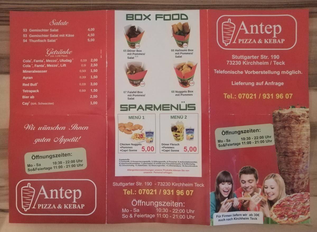 Speisekarte von Antep Pizza Kebap, Kirchheim unter Teck