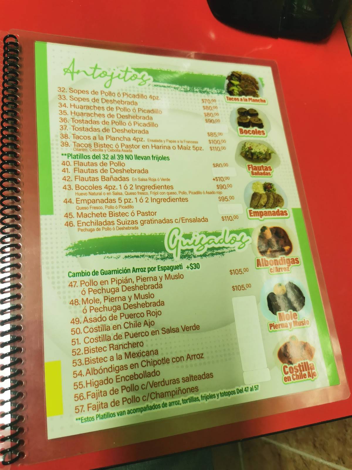 Menu at Antojo Veracruzano restaurant, Reynosa