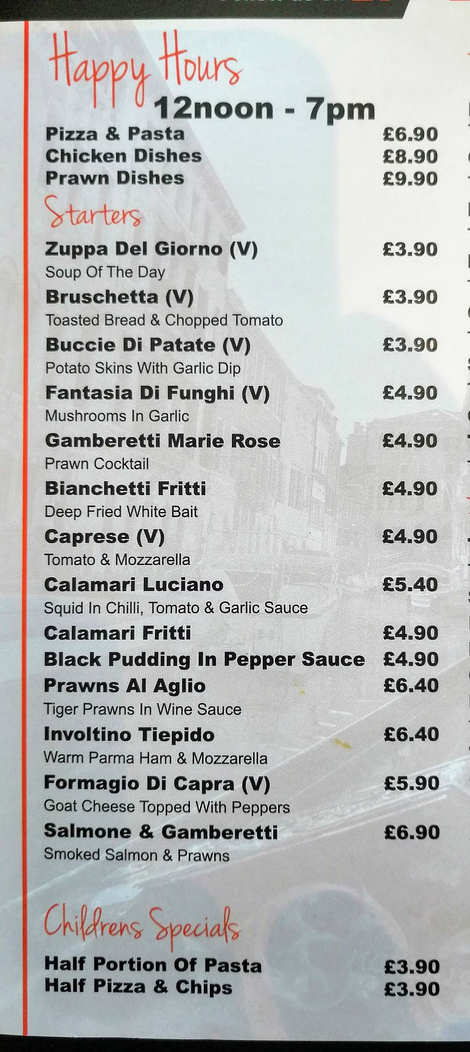 Menu at Aperitif restaurant, Sunderland