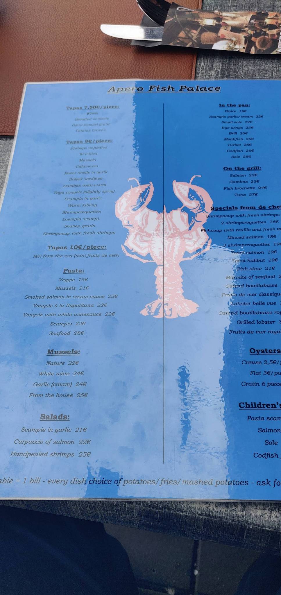 Speisekarte von Apero Fish Palace, Ostende, Nieuwstraat 5