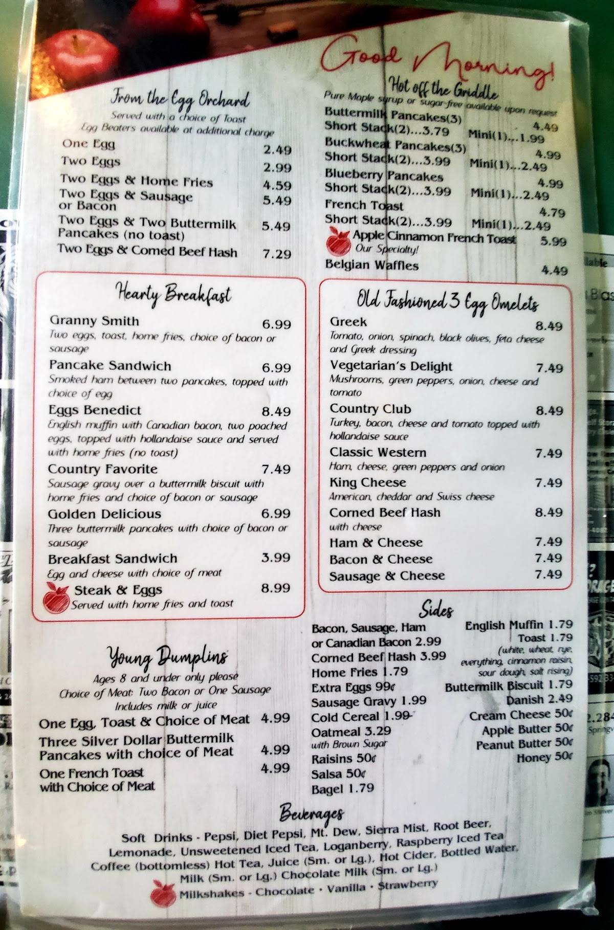 Menu at Apple Dumplin restaurant, Springville