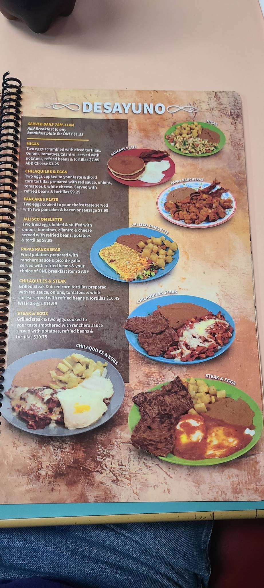 Menu at Arandas Taqueria restaurant, Slaton