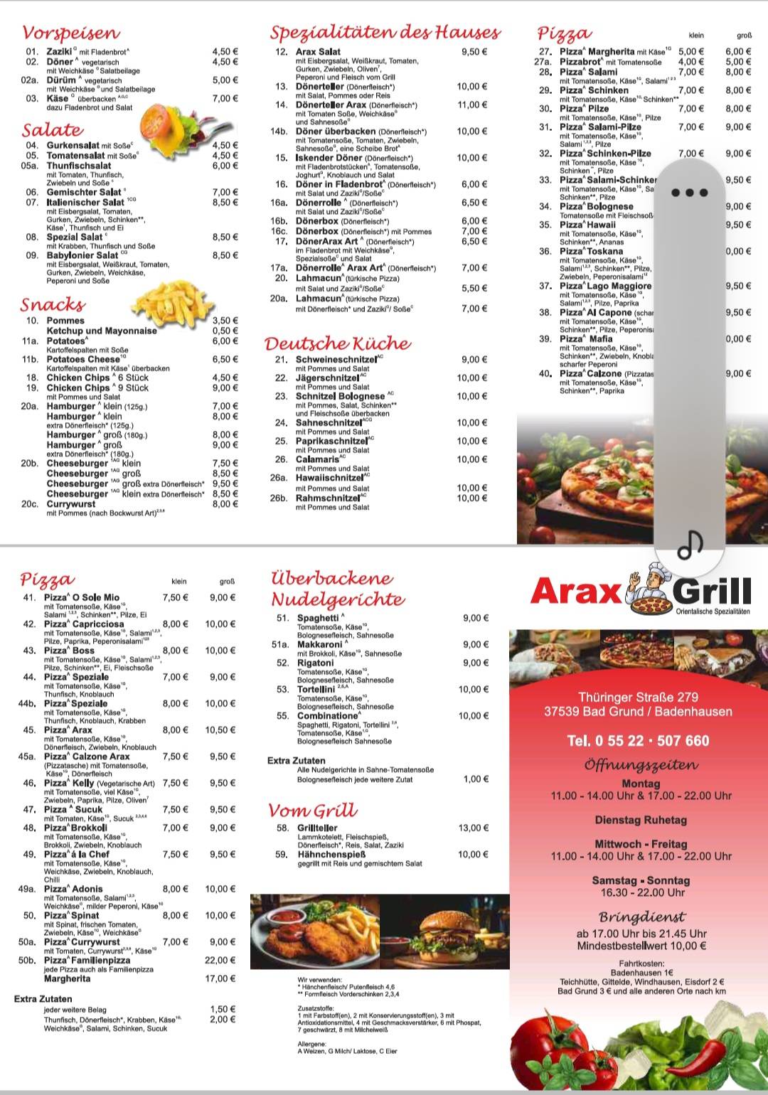 Speisekarte von Arax Grill restaurant, Bad Grund
