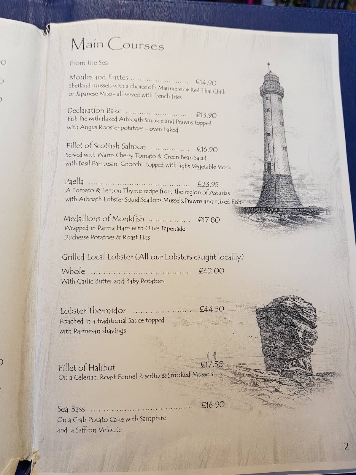 Menu at The Old Boatyard Restaurant, Arbroath
