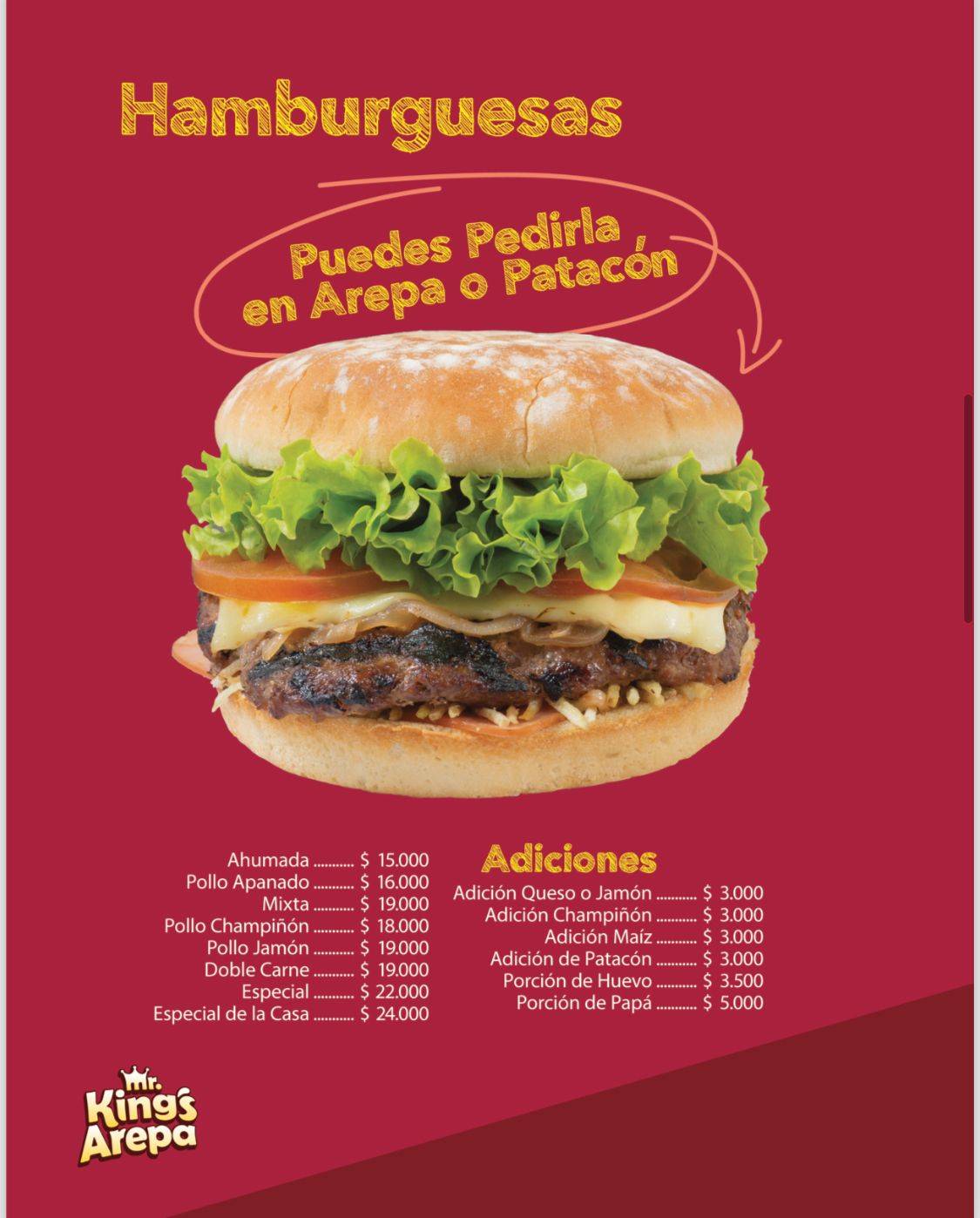 Carta del restaurante Mr King´s Arepa, Bogotá