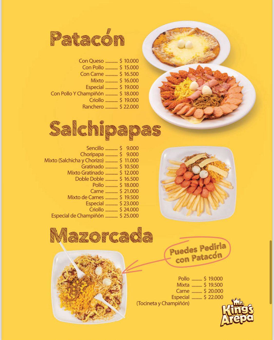 Carta del restaurante Mr King´s Arepa, Bogotá