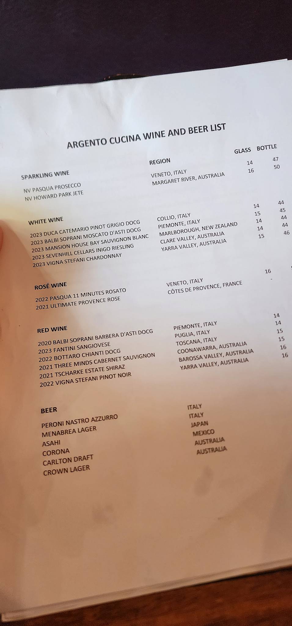 Menu at Argento Cucina restaurant, Fitzroy North