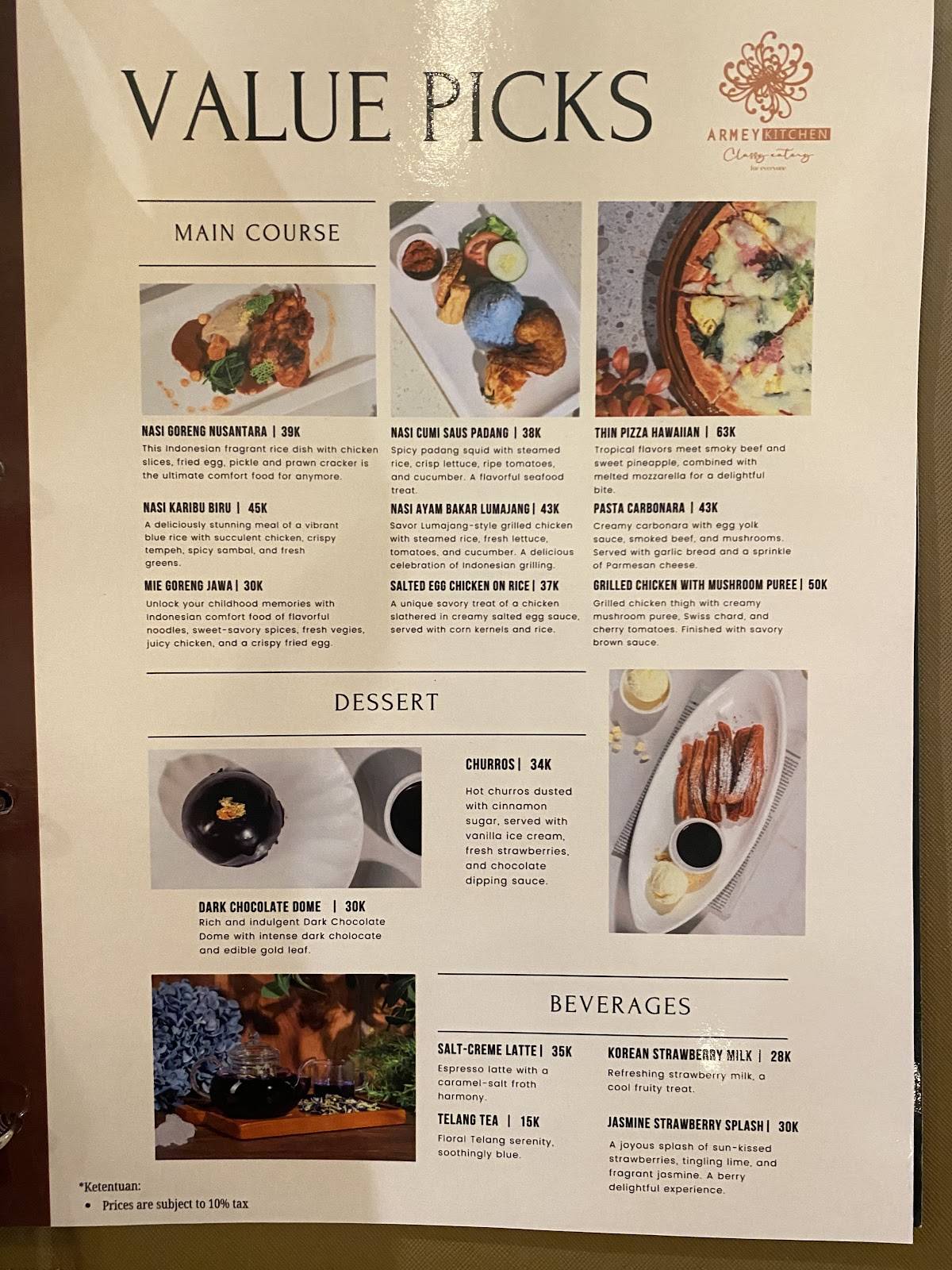 Menu at Armey Kitchen restaurant, Surakarta, Jl. Yos Sudarso Nonongan