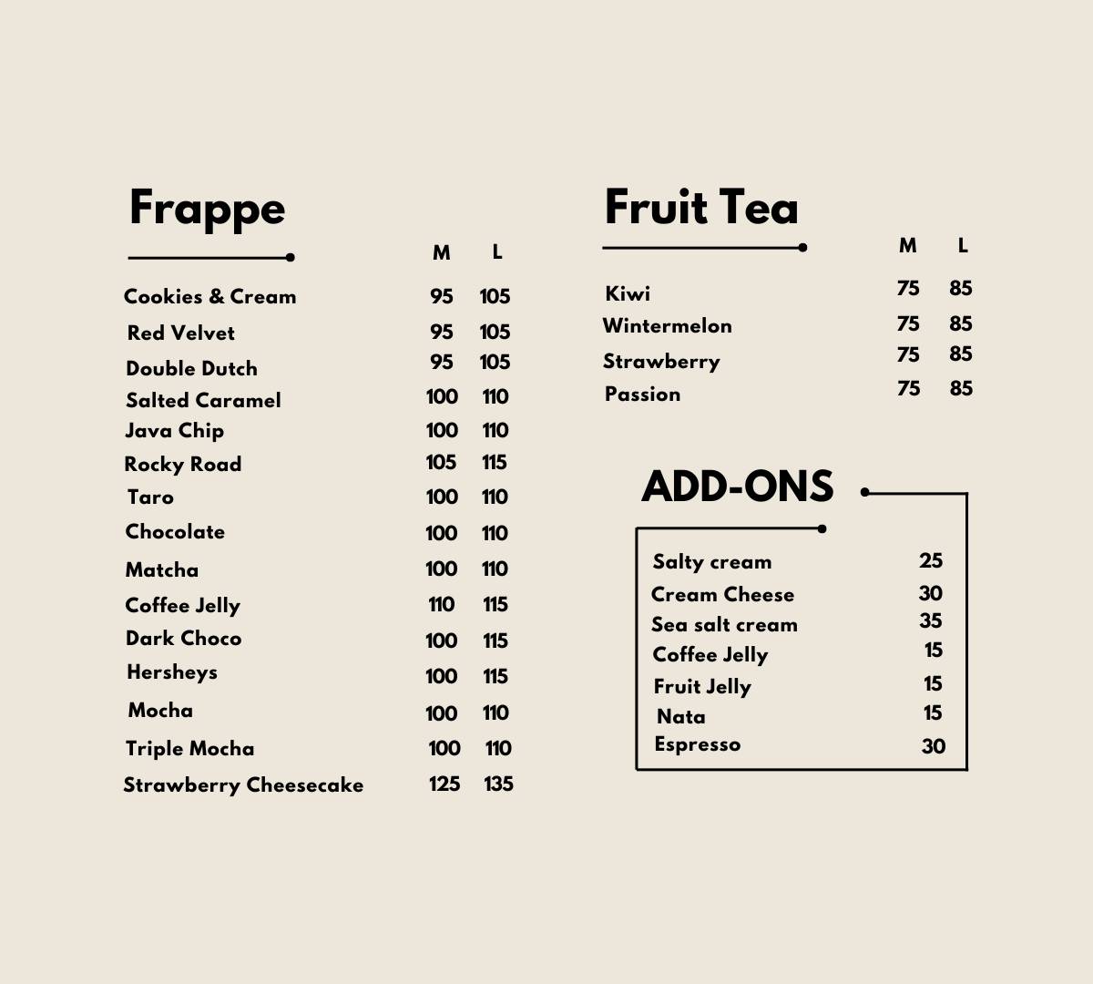 Carta de Aroma Caffe - Calamba, Calamba