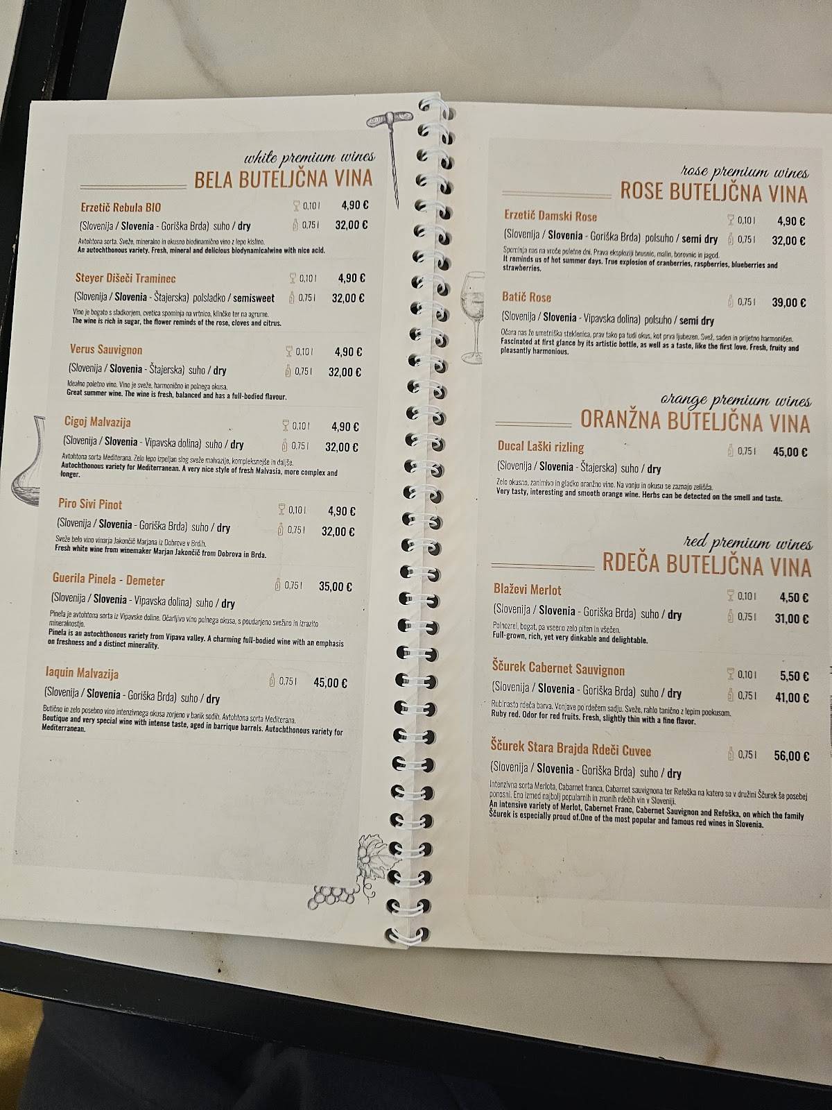 Menu at Art Cafe Bar, Bled