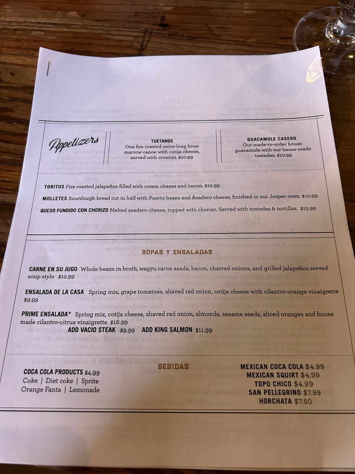 Menu at Asadero Prime steakhouse, Kent, 310 Washington Ave N