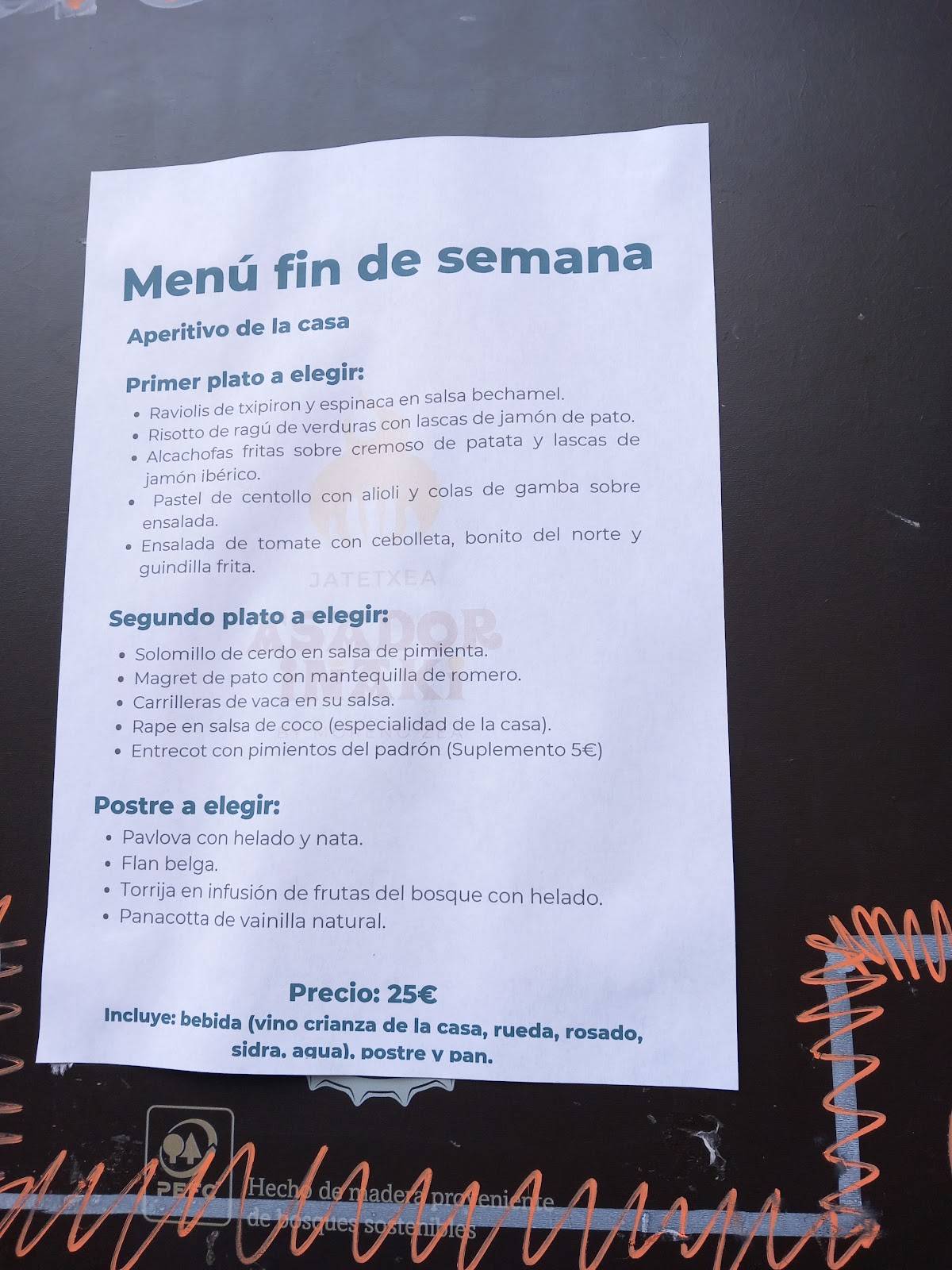 Carta del restaurante Asador Iñaki Jatetxea, Irun