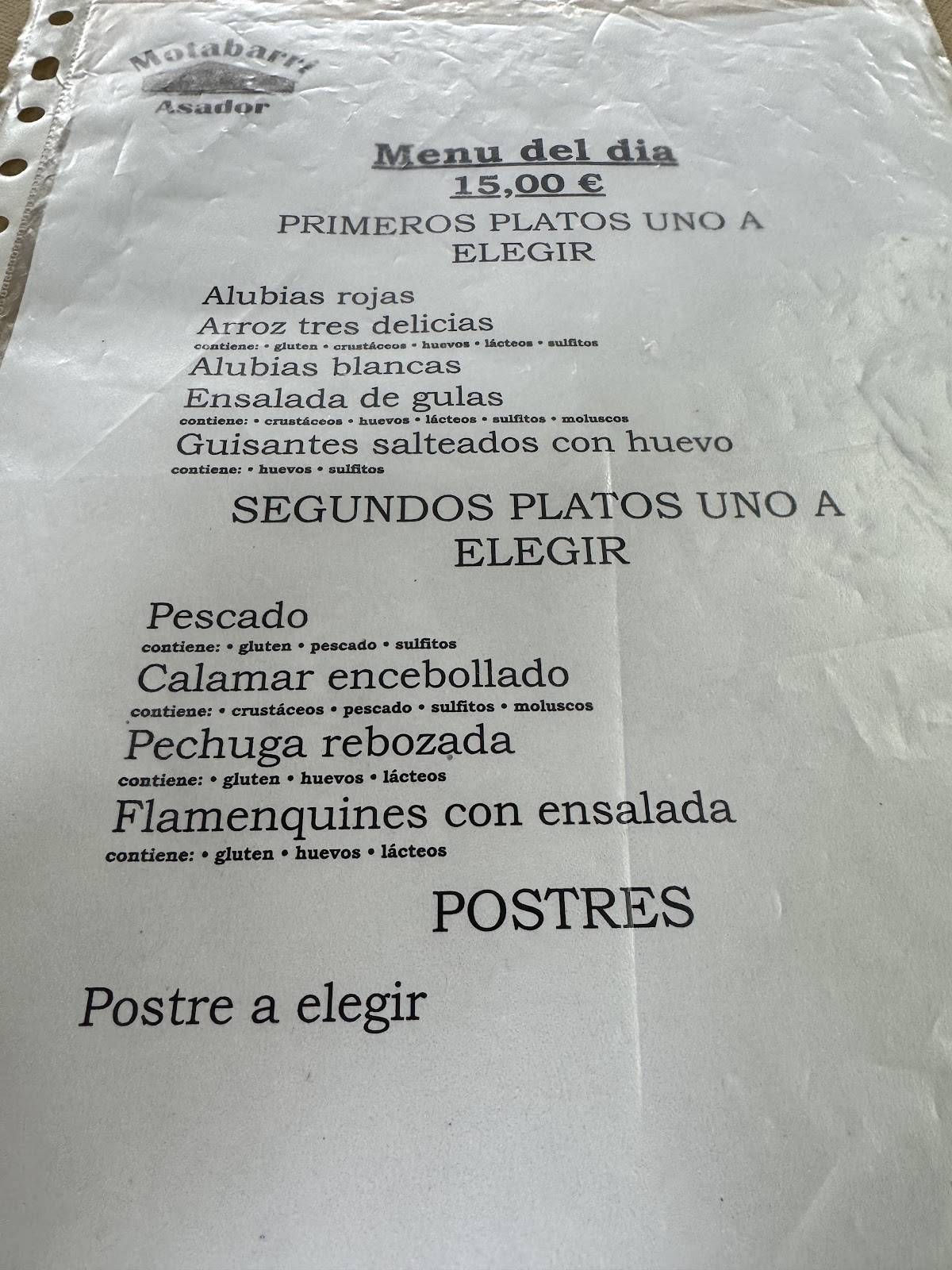 Carta de Asador Restaurante Motabarri Erandio, Erandio, Kalea Leioa ...