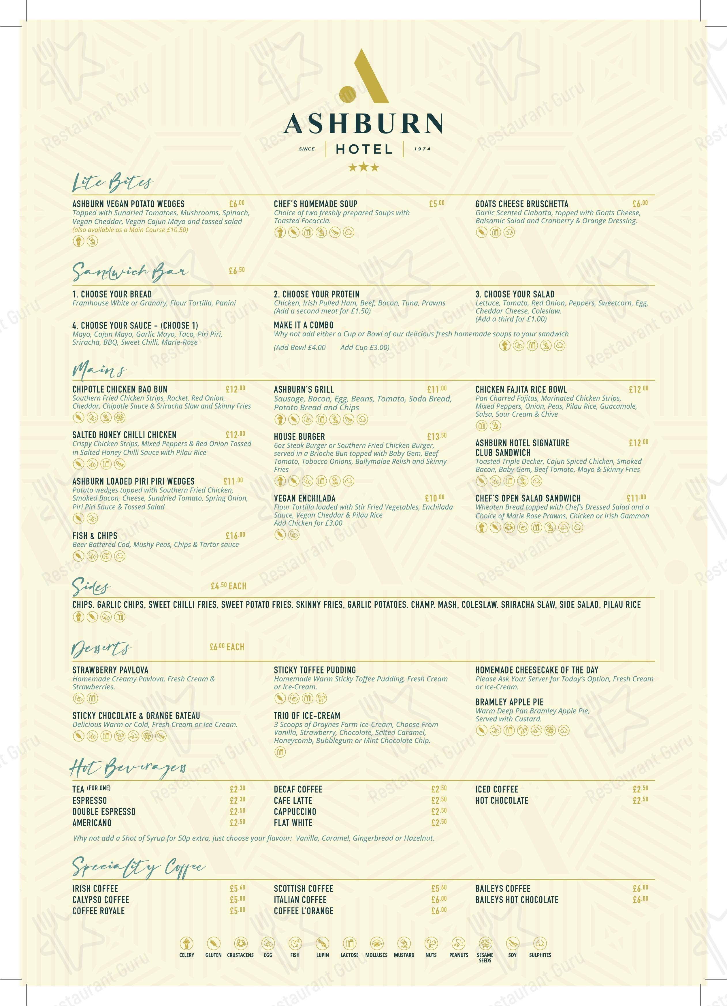 Menu at Ashburn Hotel pub & bar, Lurgan