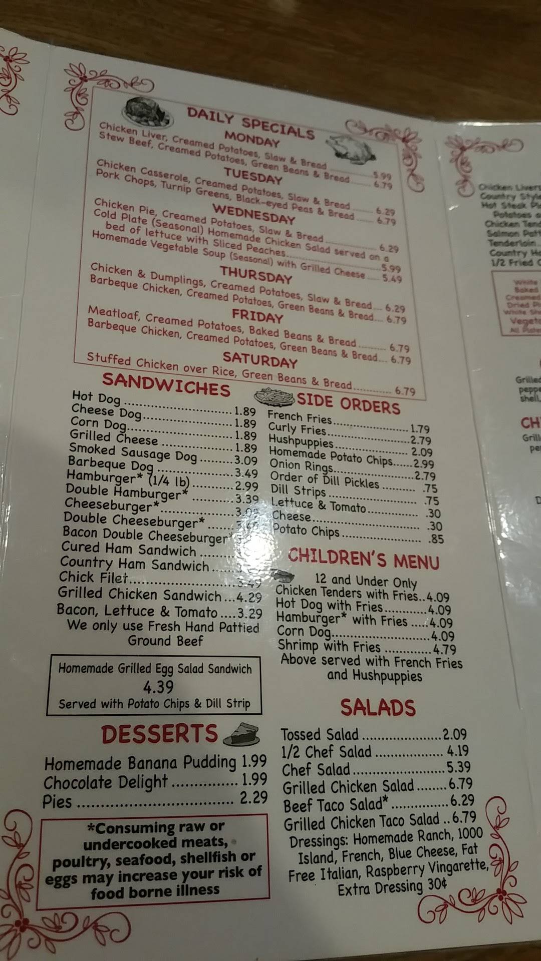Menu at P & J's Diner restaurant, Asheboro