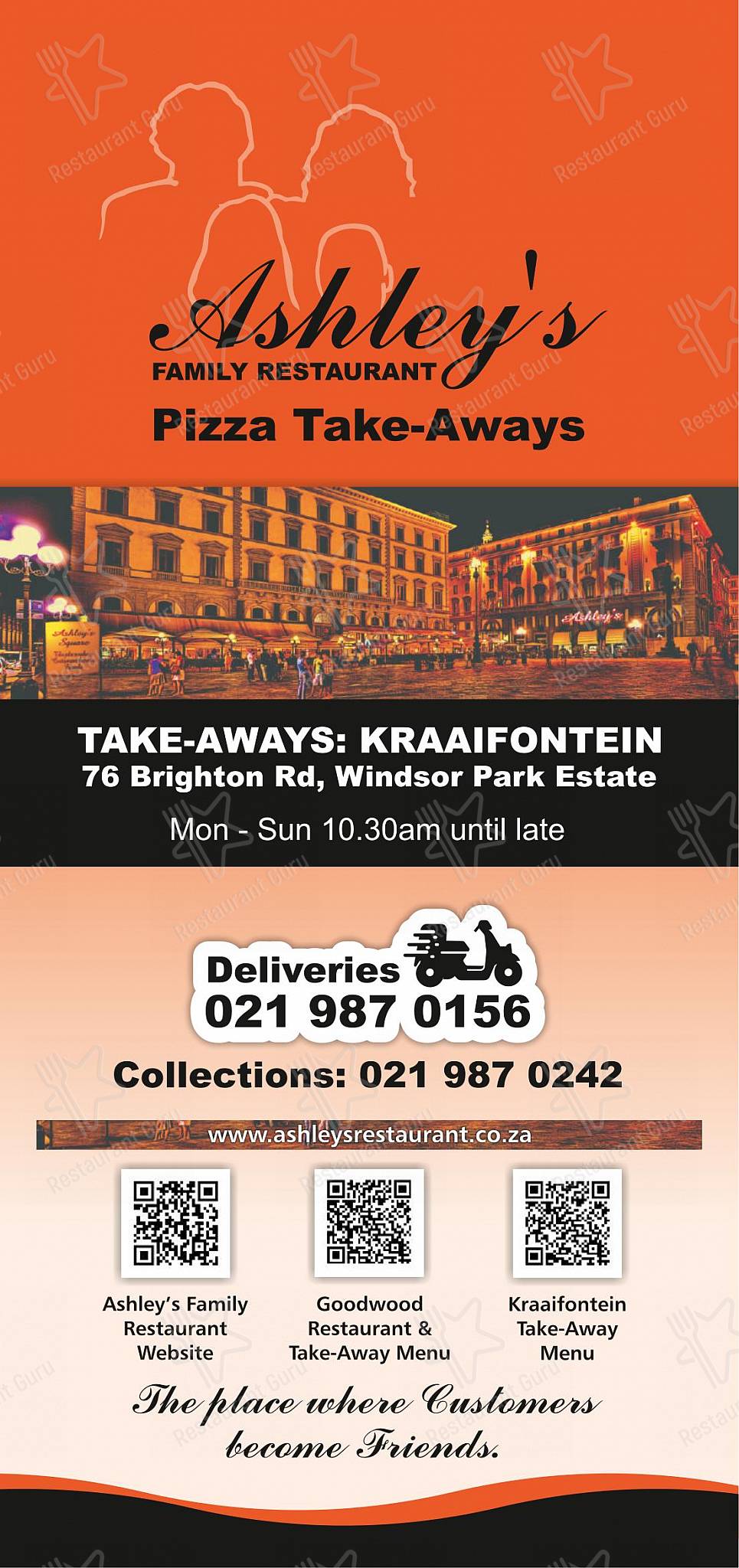 Menu at Ashley's Family Restaurant Pizza Take Aways, Cape Town