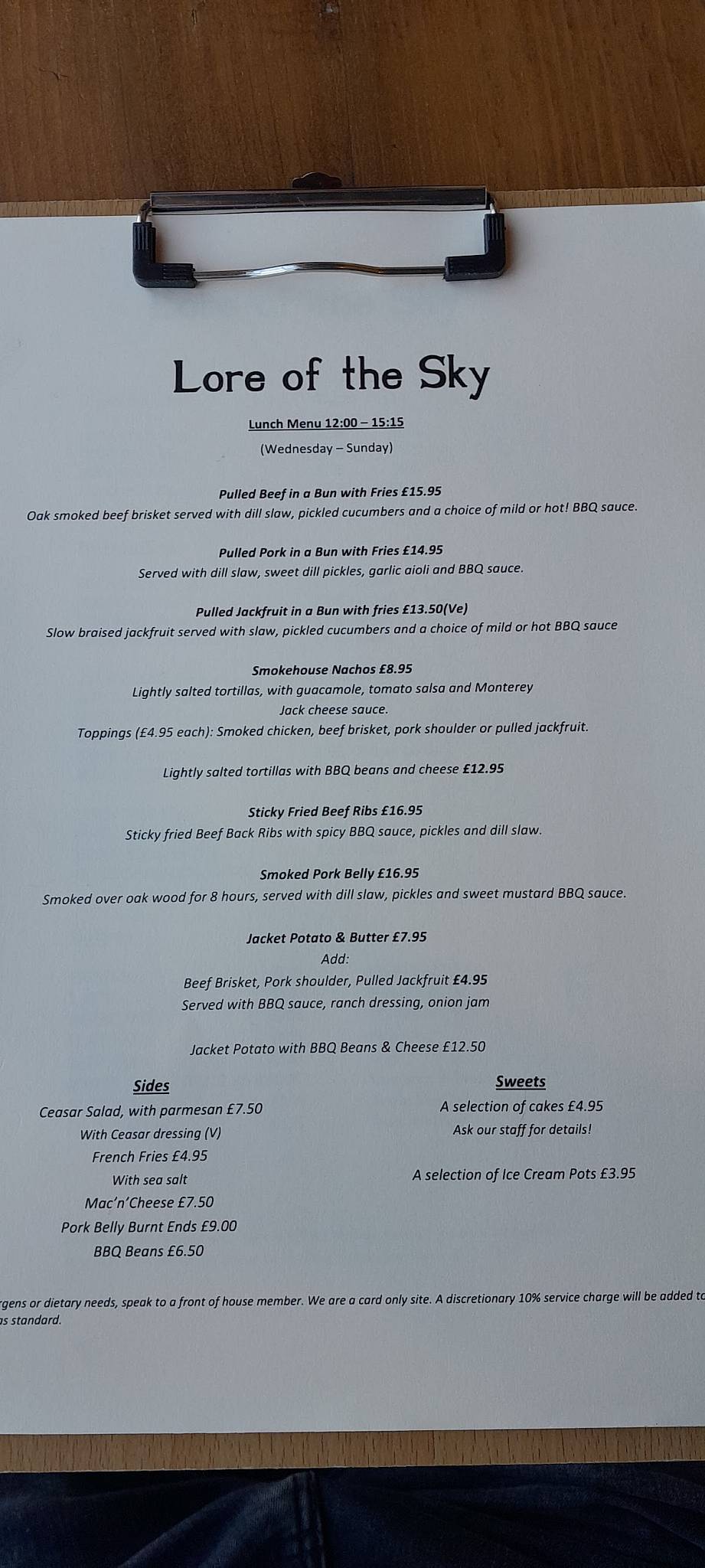 Menu at Compton Abbas Airfield pub & bar, Ashmore