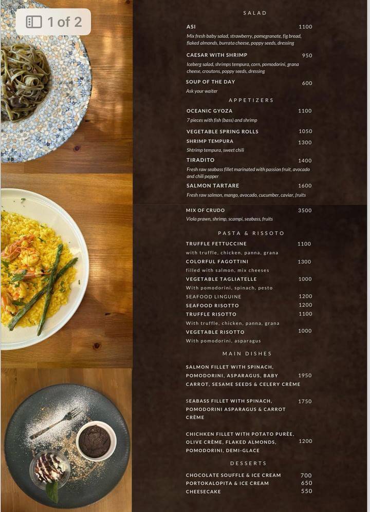 Menu at Asi Rooftop Resto Lounge restaurant, Sarandë