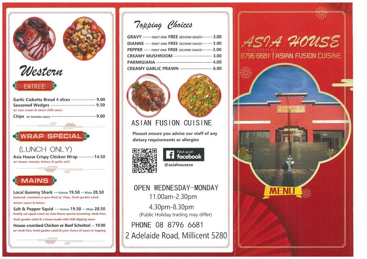 Asia House Menu Menu At Asia House Restaurant, New Redruth, Bracken