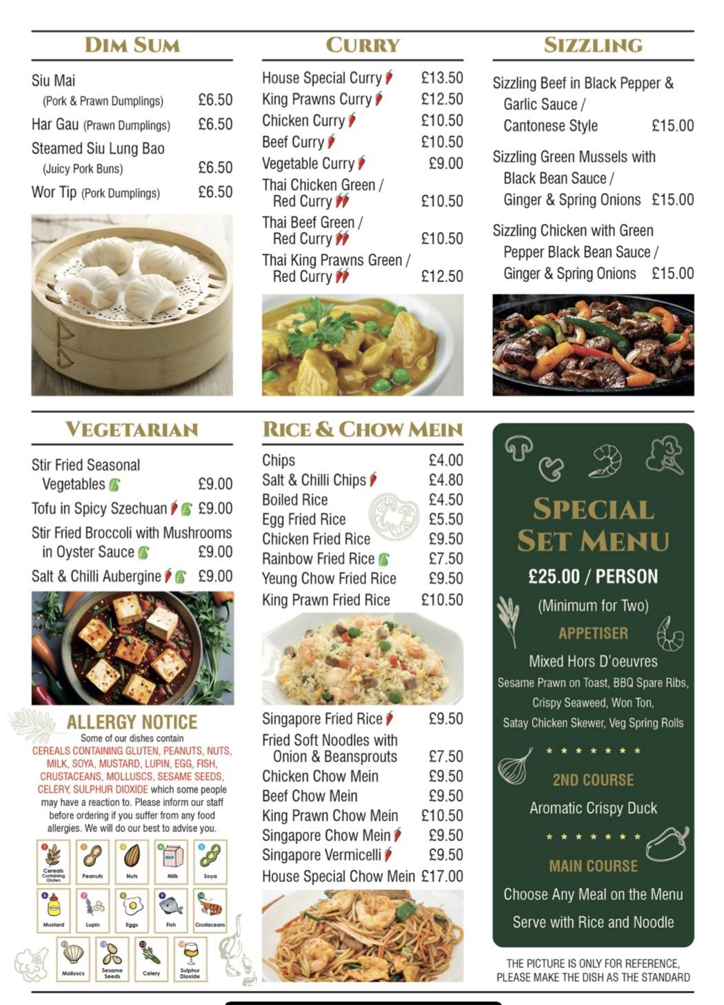 Menu at Asia Palace restaurant, Sheffield