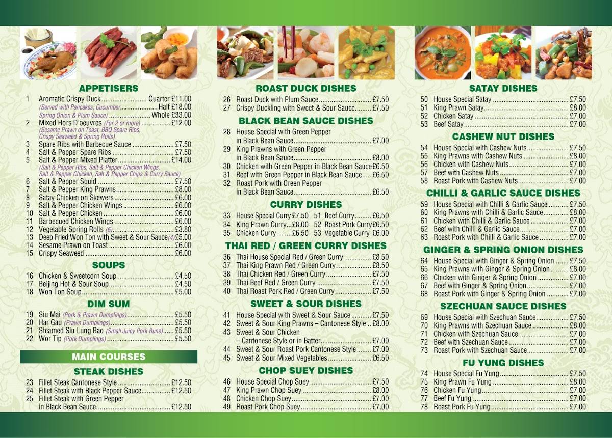 Menu at Asia Palace restaurant, Sheffield