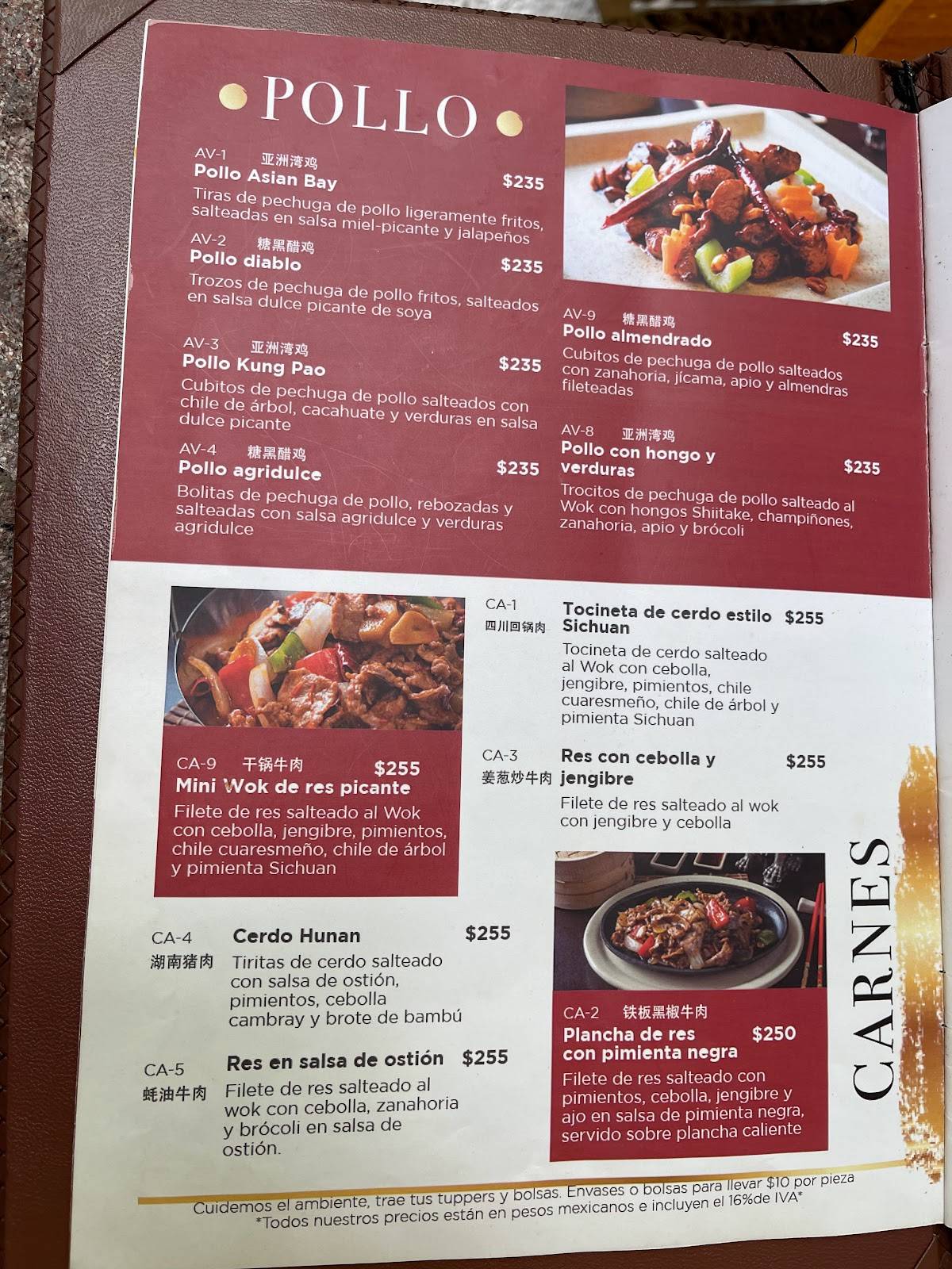 Carta del restaurante Asian Bay, Ciudad del México
