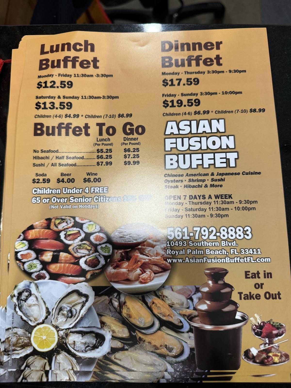 Menu at Asian Fusion Buffet restaurant, Royal Palm Beach