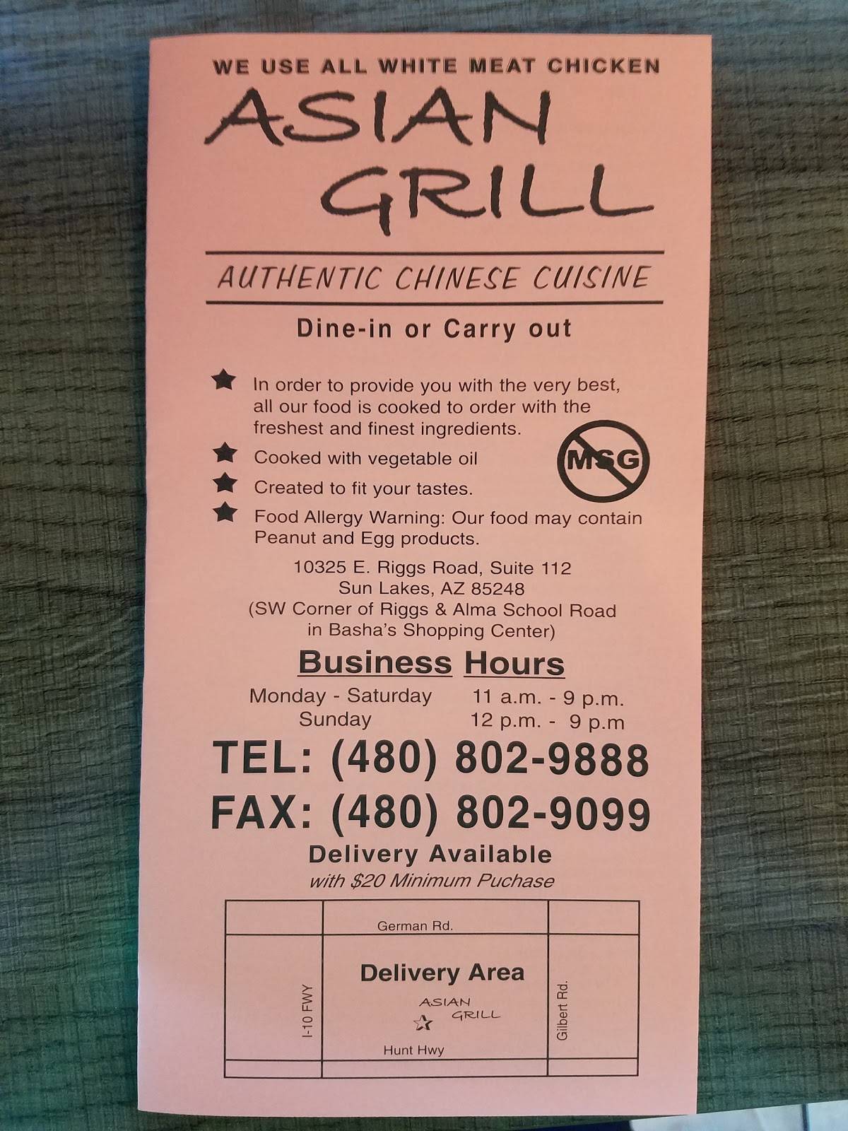 Menu at Asian Grill restaurant, Sun Lakes