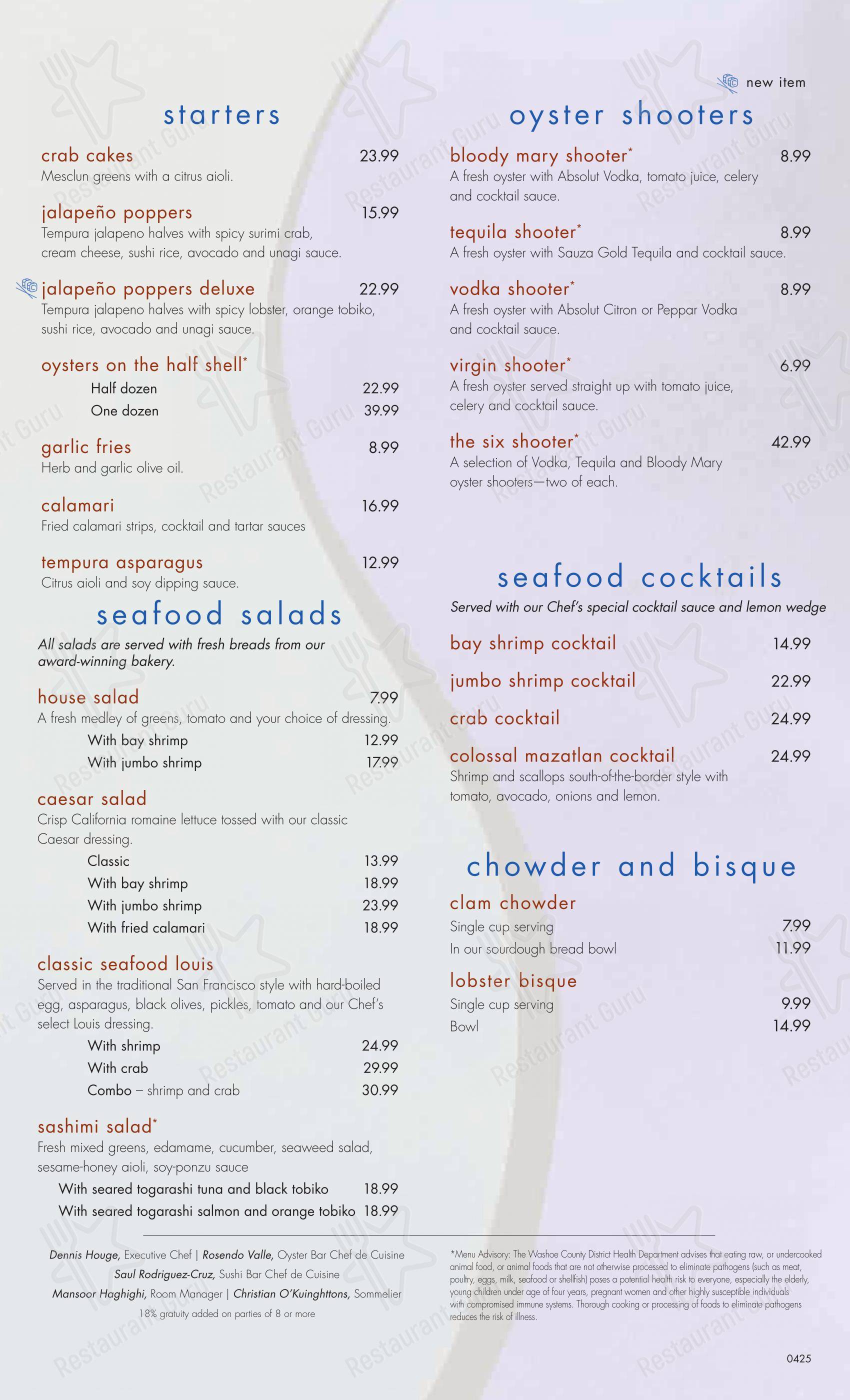 Menu at Atlantis Steakhouse, Reno