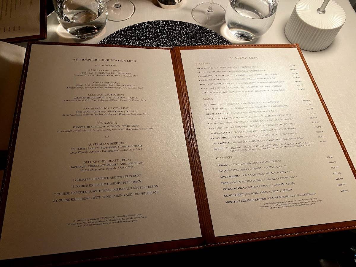 Menu at Atmosphere Burj Khalifa restaurant, Dubai, 57XF+J8R Burj ...
