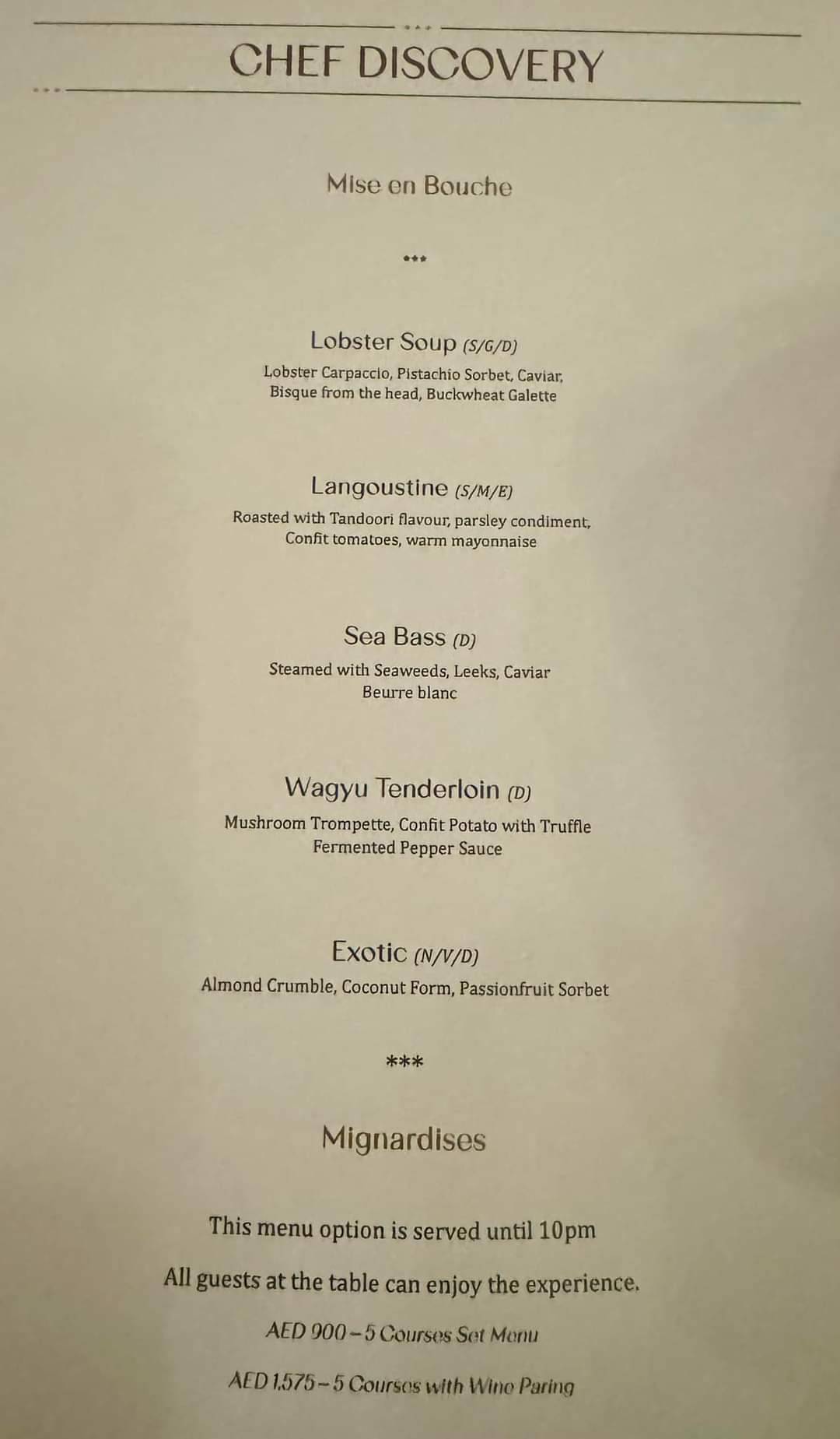 Menu at Atmosphere Burj Khalifa restaurant, Dubai, 57XF+J8R Burj ...