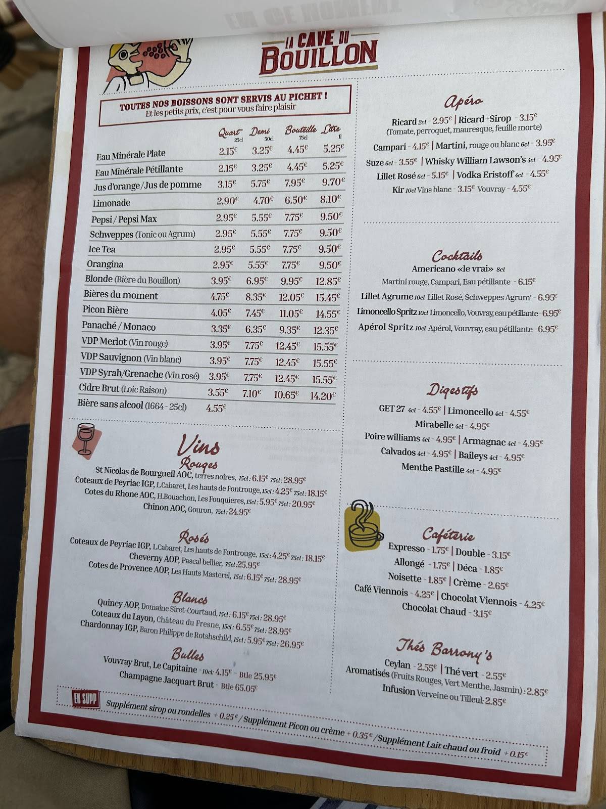 Menu au Au Bouillon restaurant, Orléans
