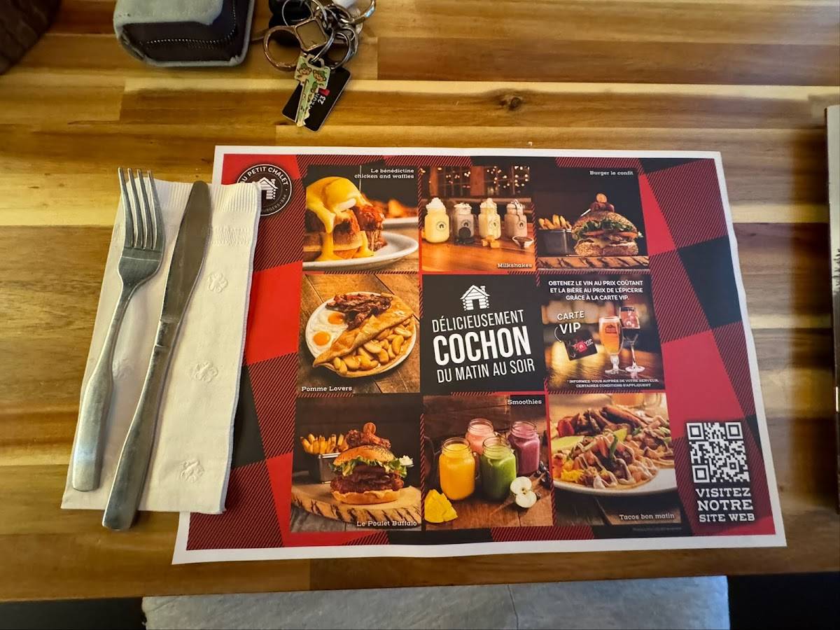Menu au Au Petit Chalet restaurant, Québec, 840 Rue Bouvier