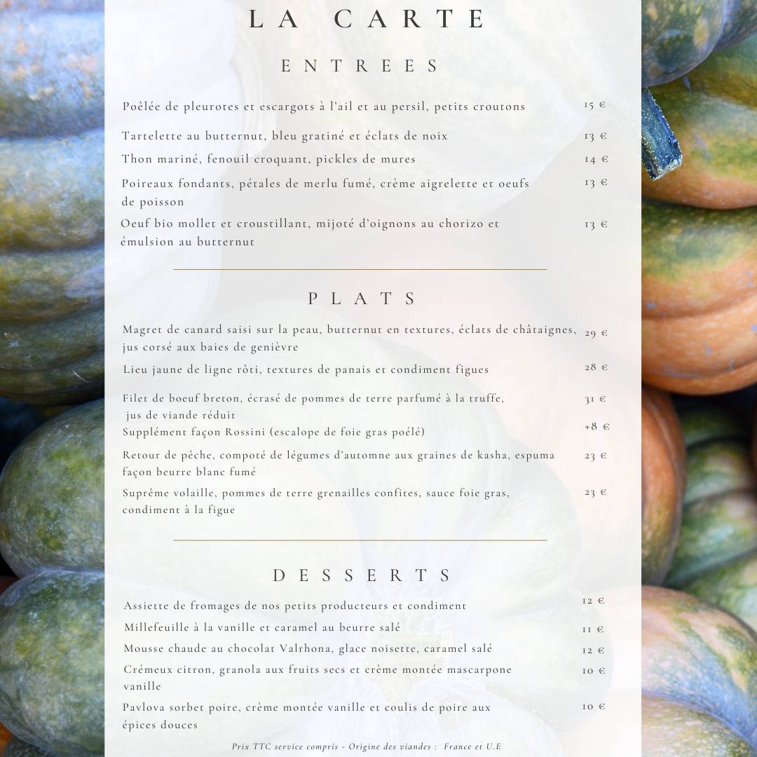 Menu au Auberge Ker Roland restaurant, Herbignac