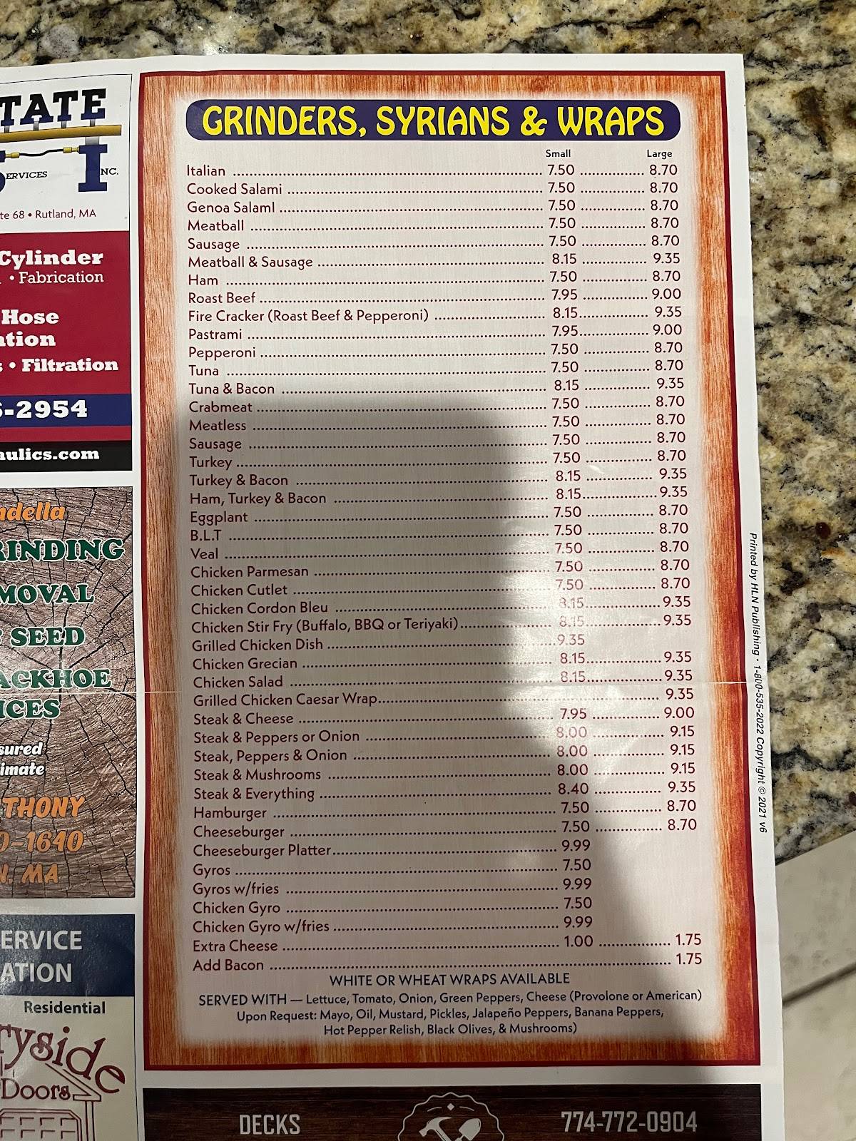 Menu at Holiday Pizza pizzeria, Auburn