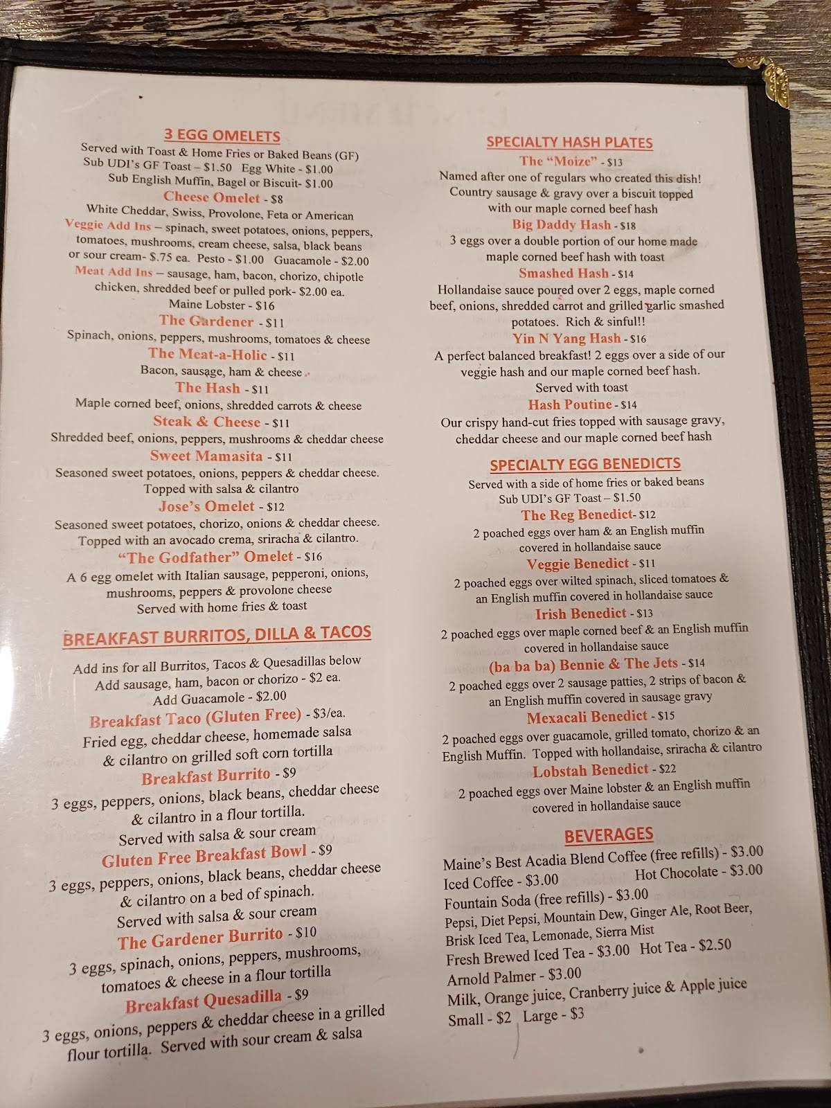 Menu at Terry & Maxine's desserts, Turner