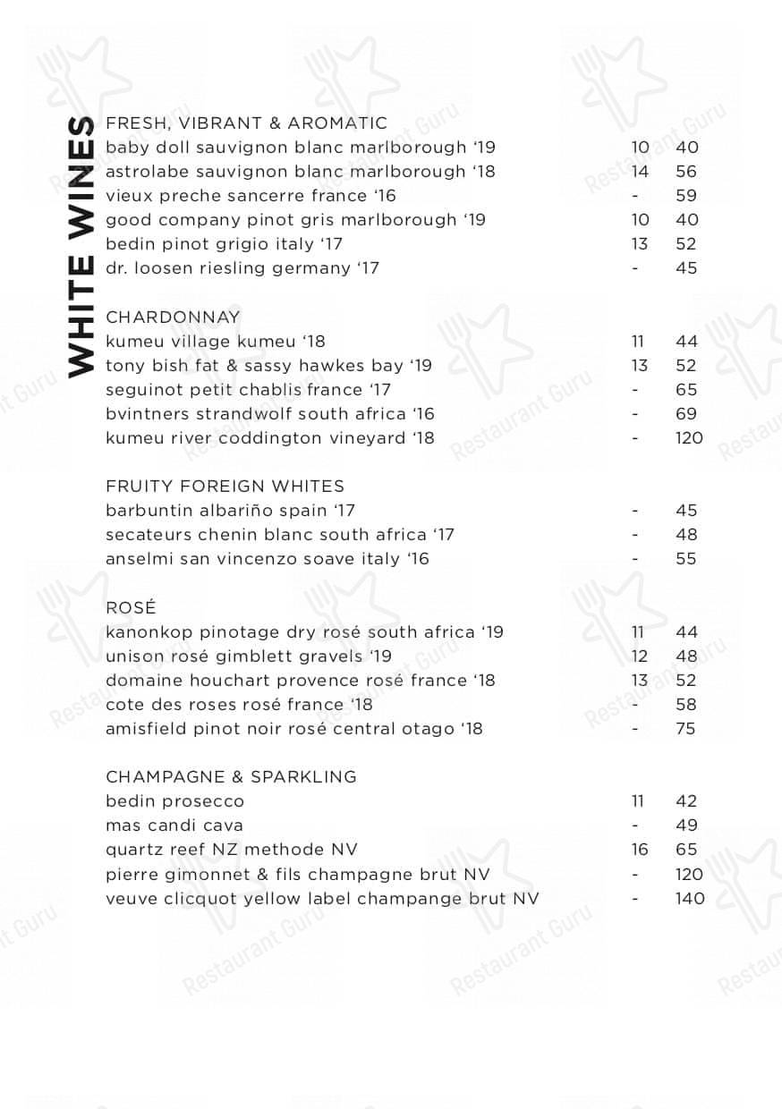Menu at Fantail & Turtle pub & bar, Auckland