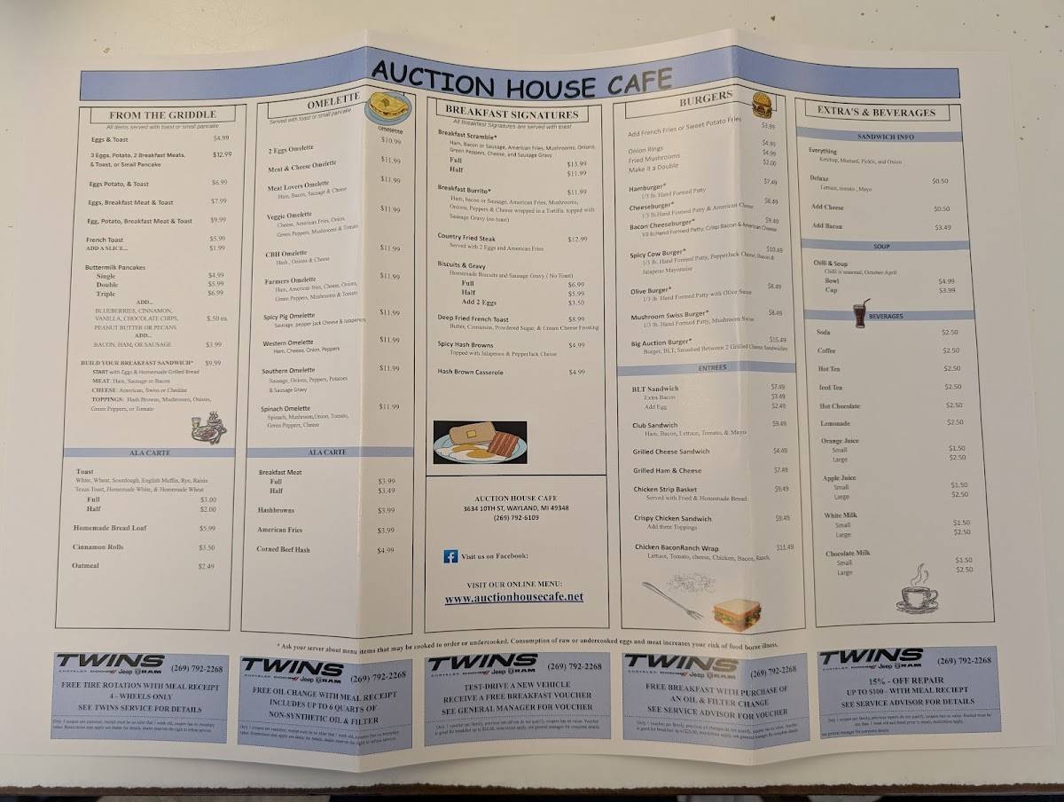 Menu at Auction House Cafe, Wayland